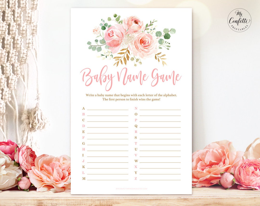 Baby Shower Game, Printable Baby Name Game, Blush Pink Floral, Gold ...