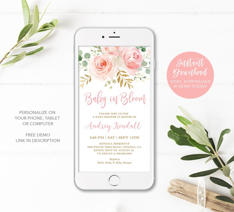 DIGITAL Baby Shower Invitation Baby in Bloom Electronic Girl - Etsy