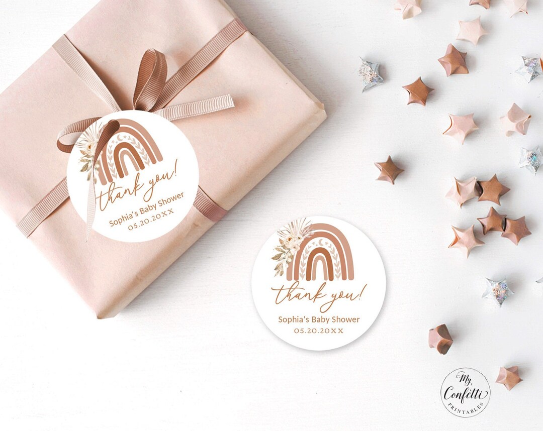Boho Rainbow Circle Thank You Favor Tags, Printable Round Baby Shower ...
