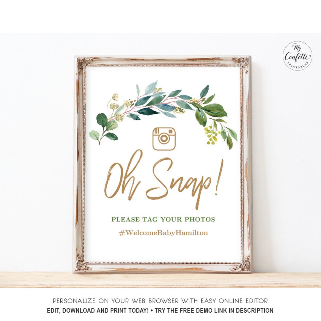 Oh Snap Hashtag Sign, Printable Baby Shower or Birthday Hashtag Sign ...