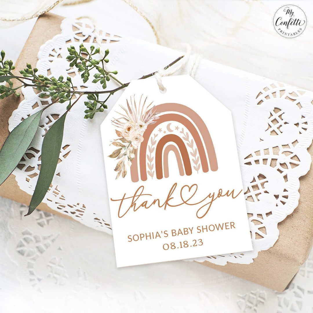 Boho Rainbow Thank You Favor Tags, Printable Baby Shower Favor Tags ...