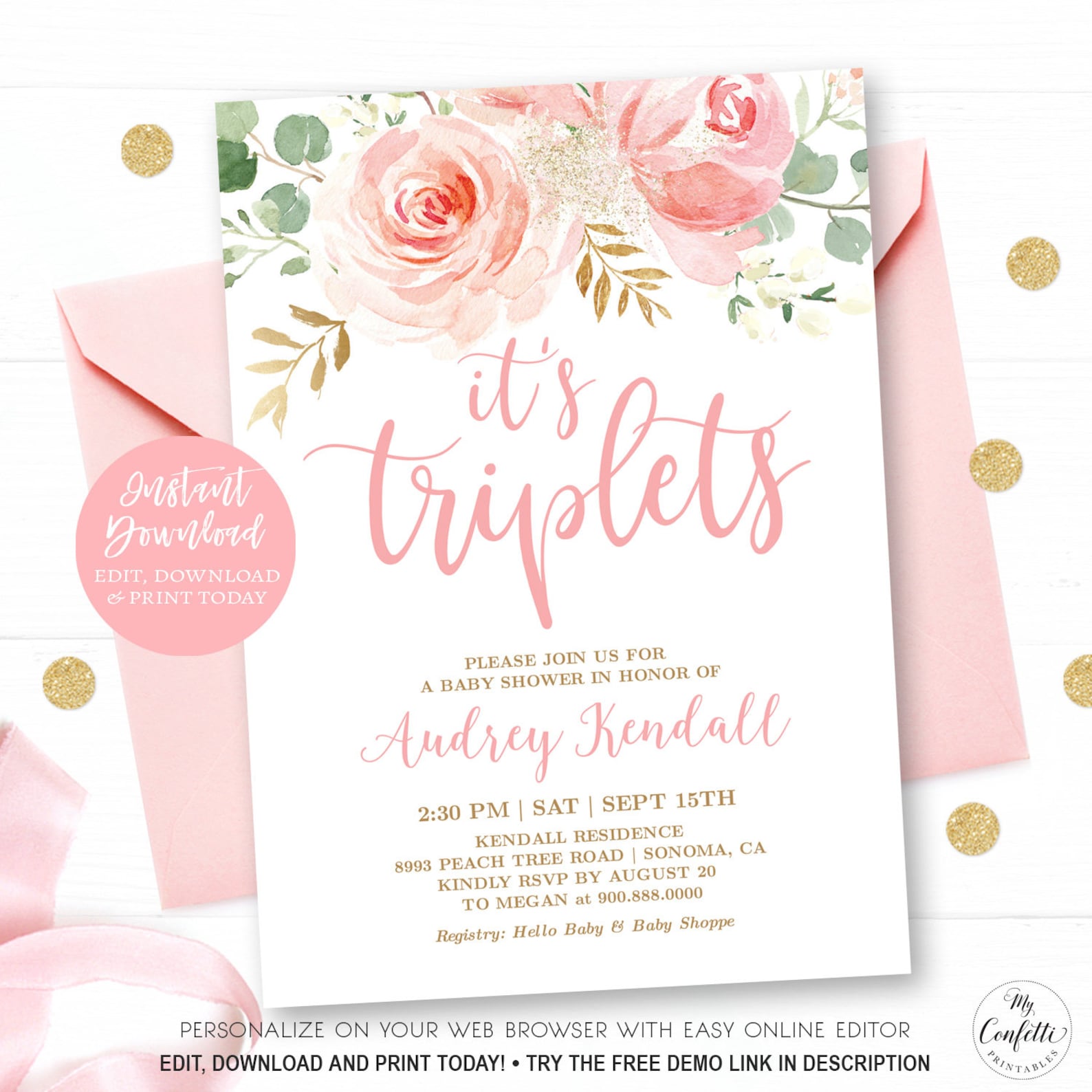 Triplets Baby Shower Invitation It's Triplets Printable - Etsy