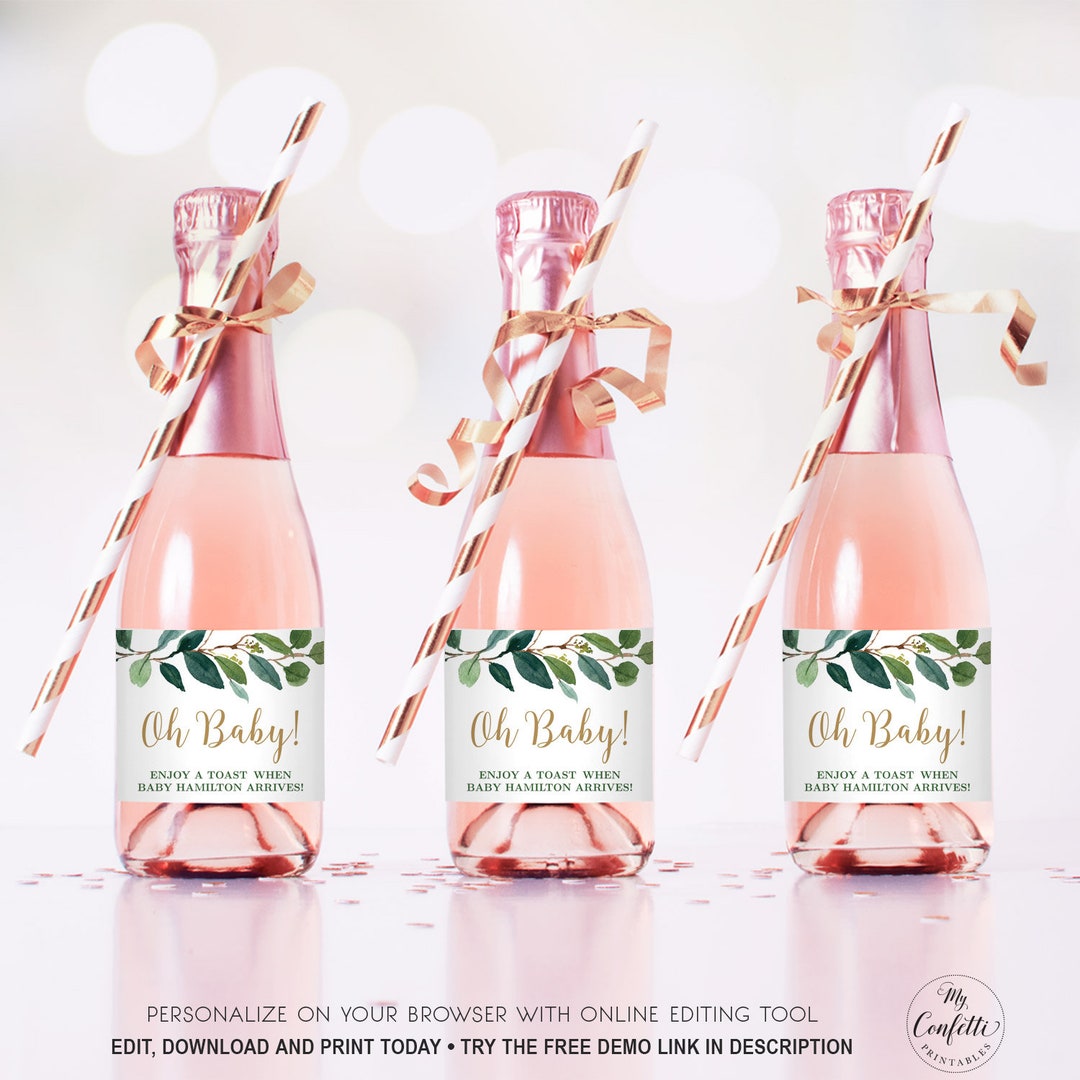 Mini Champagne Bottle Label Template, Printable Baby Shower Favors ...