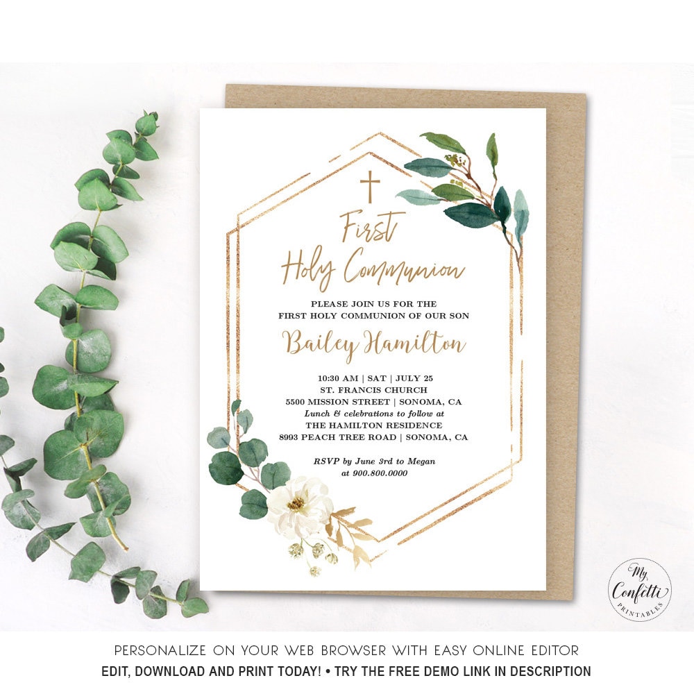 EDITABLE First Holy Communion Invitation Printable First Holy | Etsy