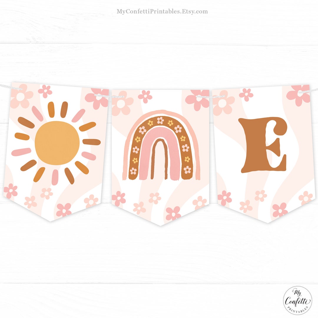 Printable ONE Banner, Rainbow and Sunshine One Banner, Girl First ...