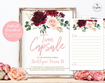 Time Capsule Sign and With Matching Printable Message Cards | Etsy