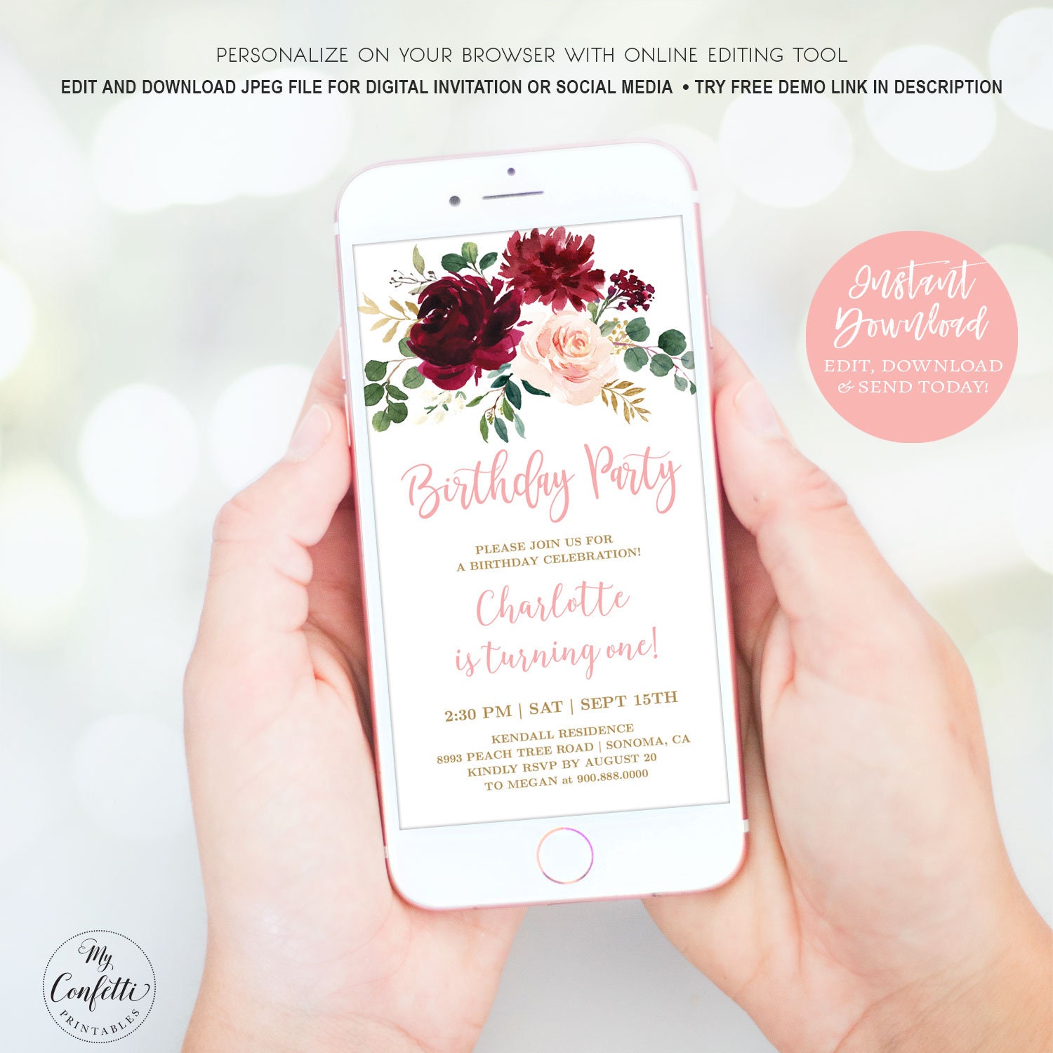 Any Age Digital Birthday Invitation Electronic Birthday | Etsy