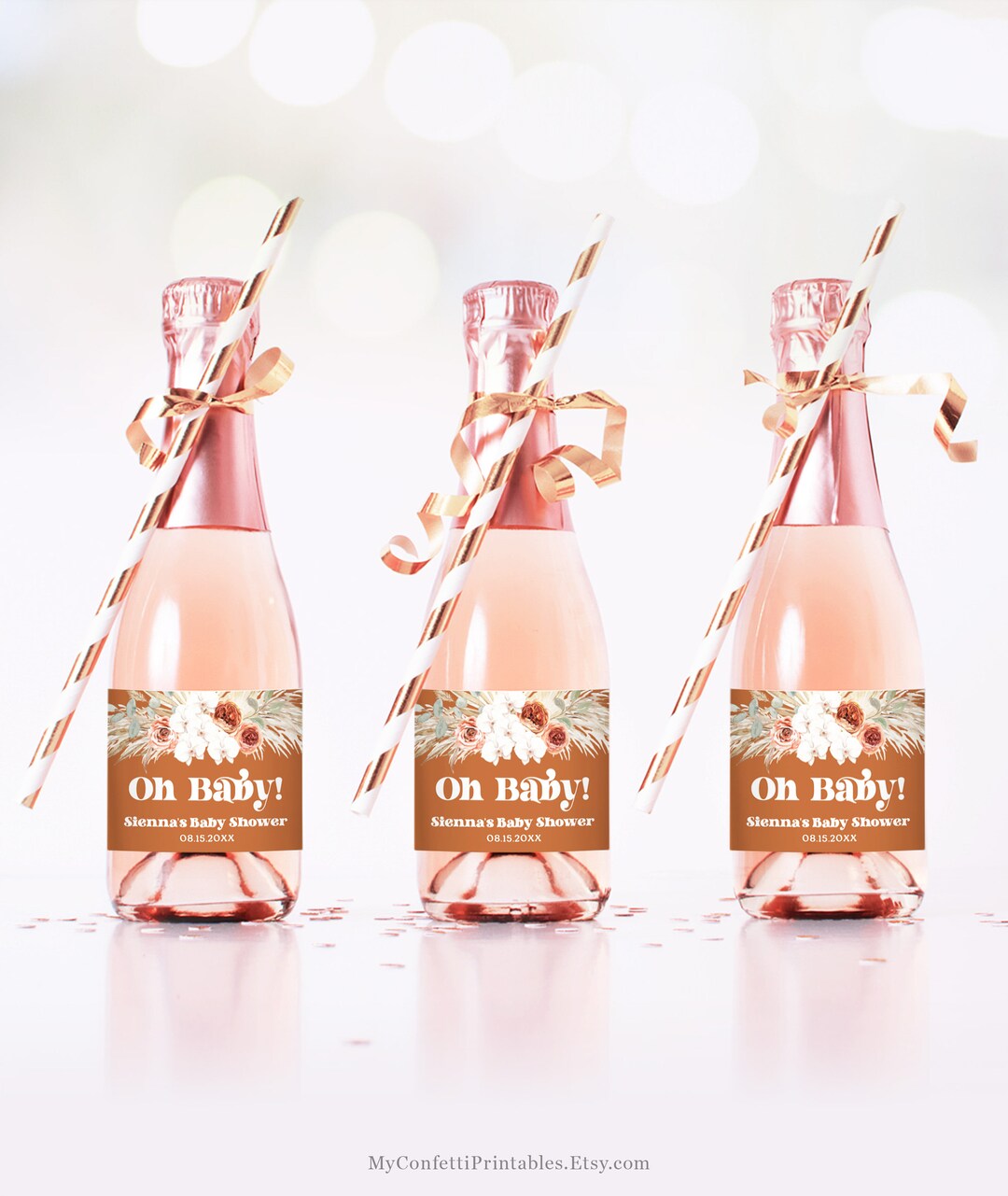 Editable Mini Champagne Bottle Label Template, Oh Baby! Bubbly Favor ...
