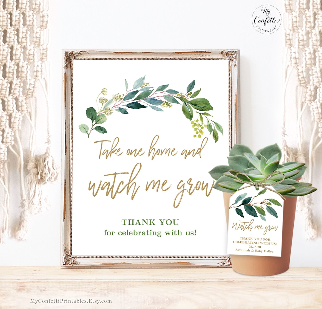 Watch Me Grow Sign and Favor Tag Template, Editable Succulent Favor Tag ...