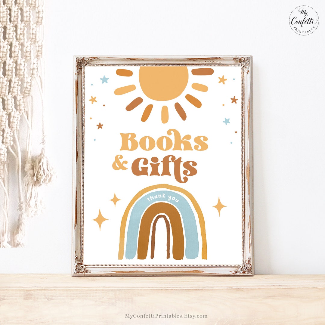Books & Gifts Sign, Printable Books and Gifts Sign, Sunshine, Rainbow ...