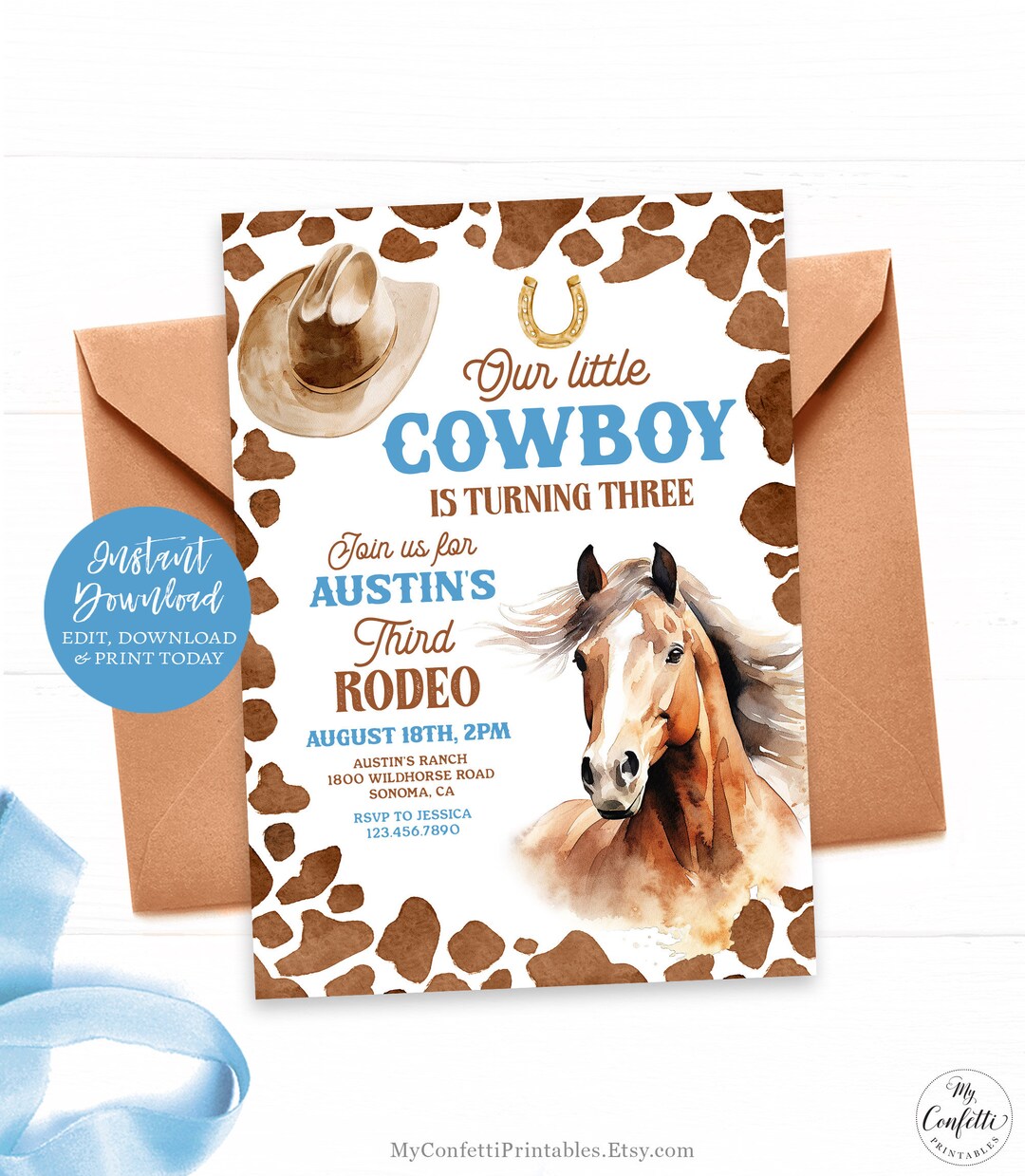 Editable Any AGE Cowboy Birthday Invitation Template, Printable, Rodeo ...