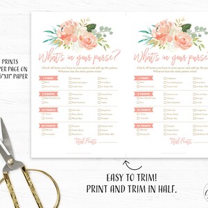 Baby Shower Game, What's in Your Purse Game, Peach Blush Floral, Gold ...