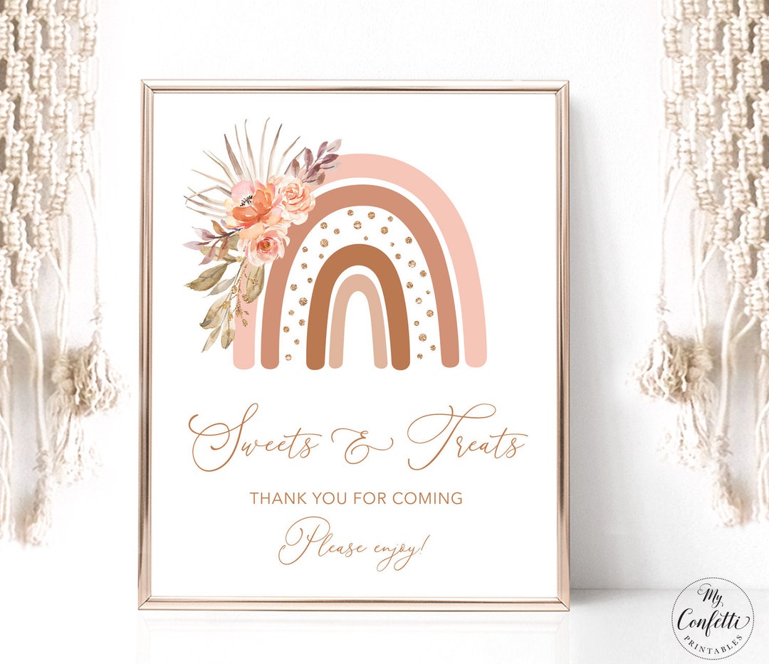 Sweets & Treats Sign, Printable Sweet Treats, Pink Boho Rainbow ...