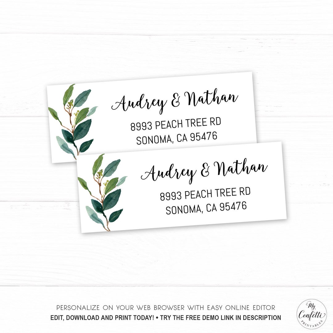 Editable Address Label Template, 2.625"x1" Label Size, Small, Greenery ...