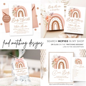 Boho Rainbow Digital Baby Shower Invitation, Electronic Invitation ...