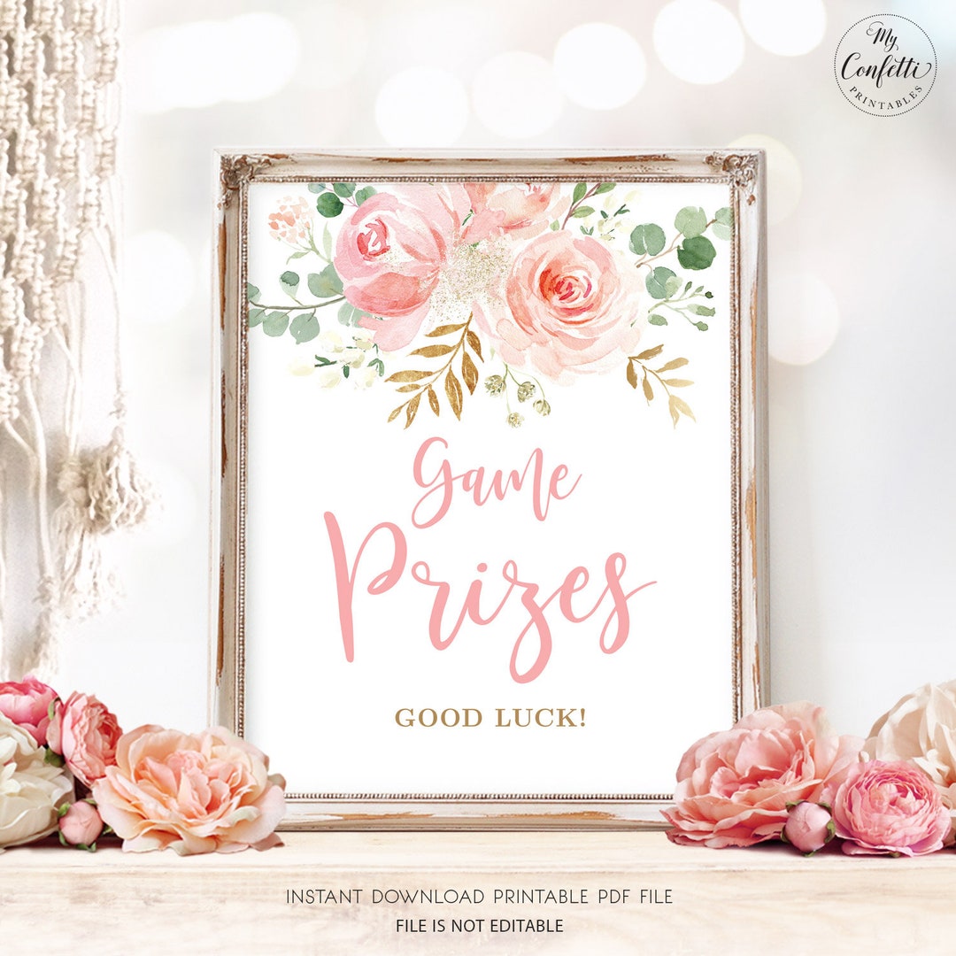 Game Prizes Sign, Printable Game Table Sign, Prizes Sign, Blush Pink ...
