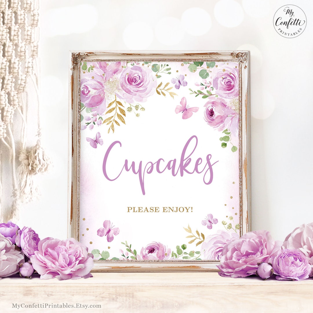Cupcakes Sign, Printable Cupcakes Sign, Lavender, Lilac, Butterflies ...