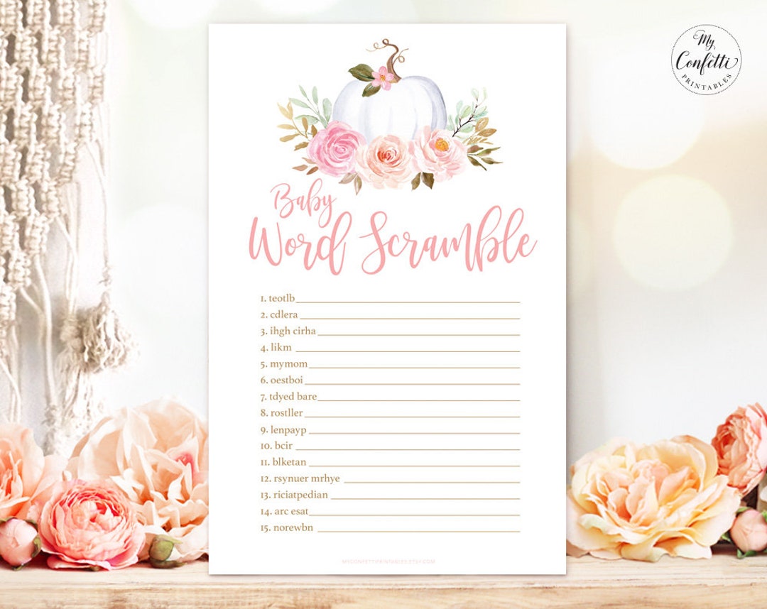 Baby Shower Game, Baby Word Scramble Game, Girl Baby Shower Party Games ...