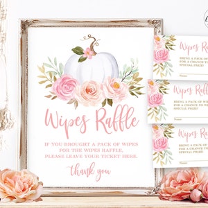 Wipes Raffle Sign and Raffle Tickets, Printable, White, Pumpkin, Pink ...