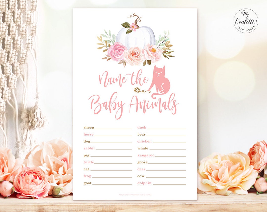 Name the Baby Animals Game, Baby Shower Game, Girl Baby Shower Party ...