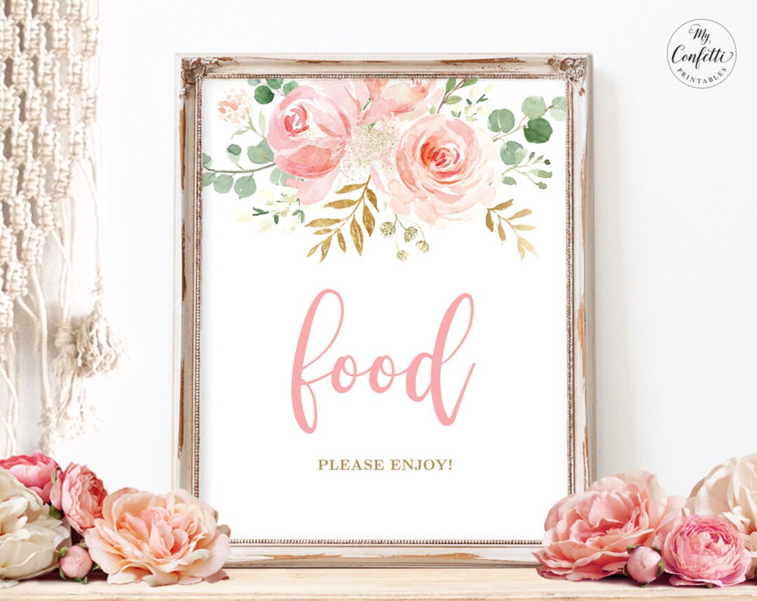 Baby Shower Food Sign, Printable Food Sign, Birthday, Food Table, Blush ...