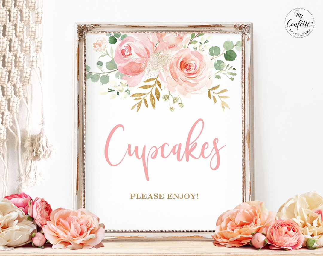 Cupcakes Sign, Printable Cupcakes Sign, Blush Pink Floral, Boho, Girl ...