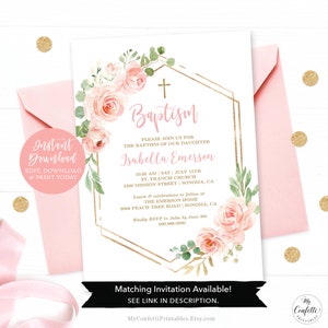 Editable Blush Pink Floral Baptism Welcome Sign, Printable Baptism ...