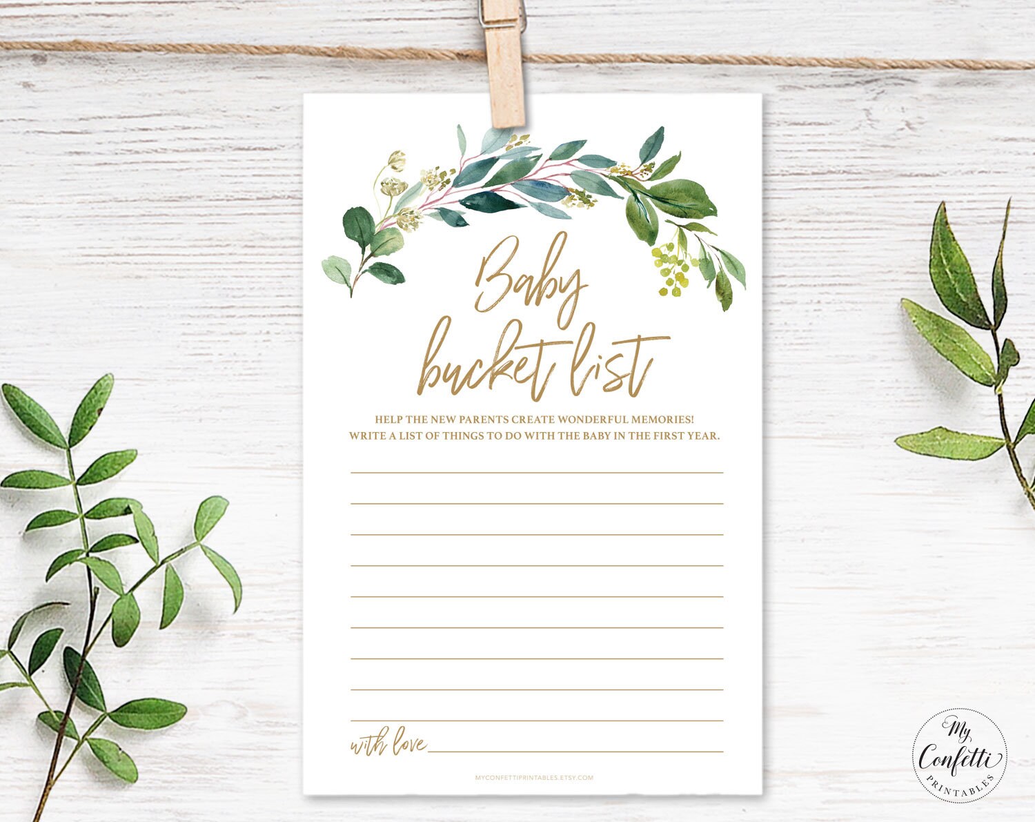 Baby Bucket List Baby Shower Game, Printable Baby Shower Game, Rustic ...