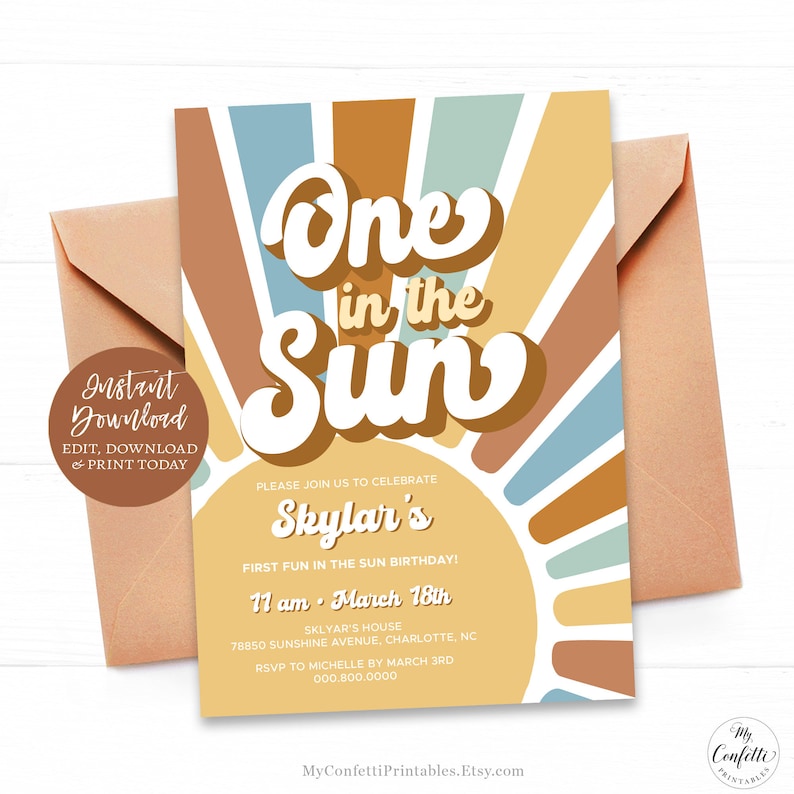 One in the Sun Birthday Invitation Editable First Birthday - Etsy