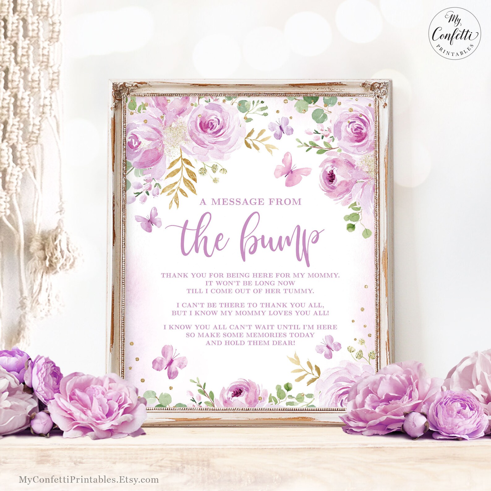 Message From the Bump Sign, Printable Baby Shower Sign, Lavender, Lilac ...