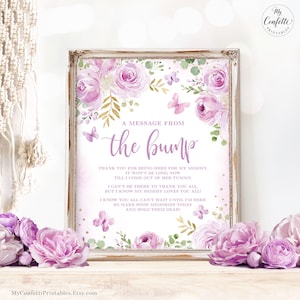 Message From the Bump Sign, Printable Baby Shower Sign, Lavender, Lilac ...