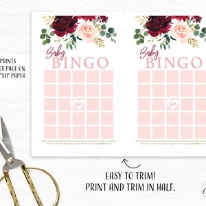 Pink Burgundy Floral Baby Shower Game, Printable Baby Bingo Game, Plum ...