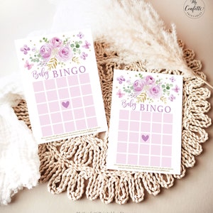Printable Baby Bingo Game, Baby Shower Game, Lavender, Lilac, Purple ...