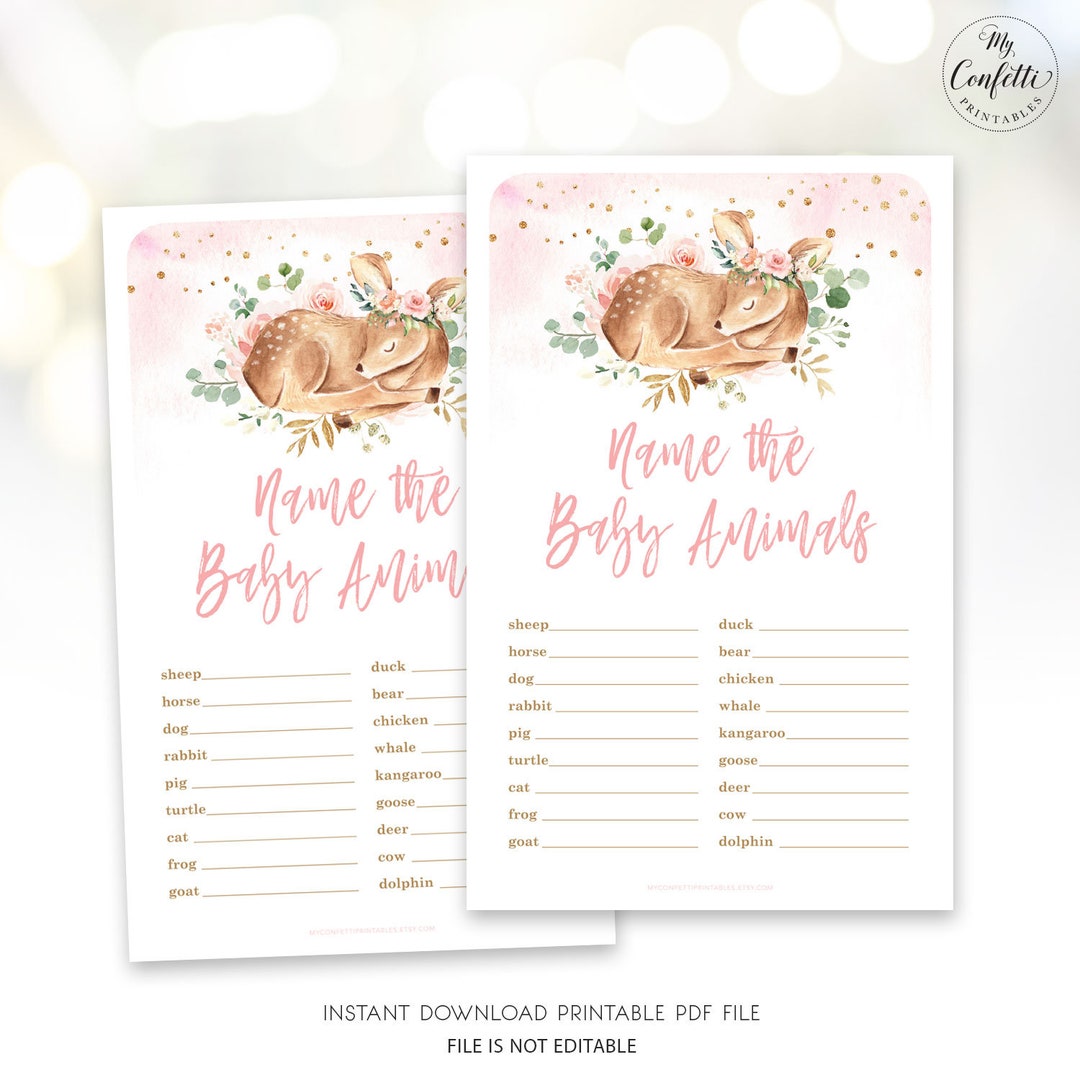 Name the Baby Animals Game, Printable Baby Shower Game, Baby Shower ...