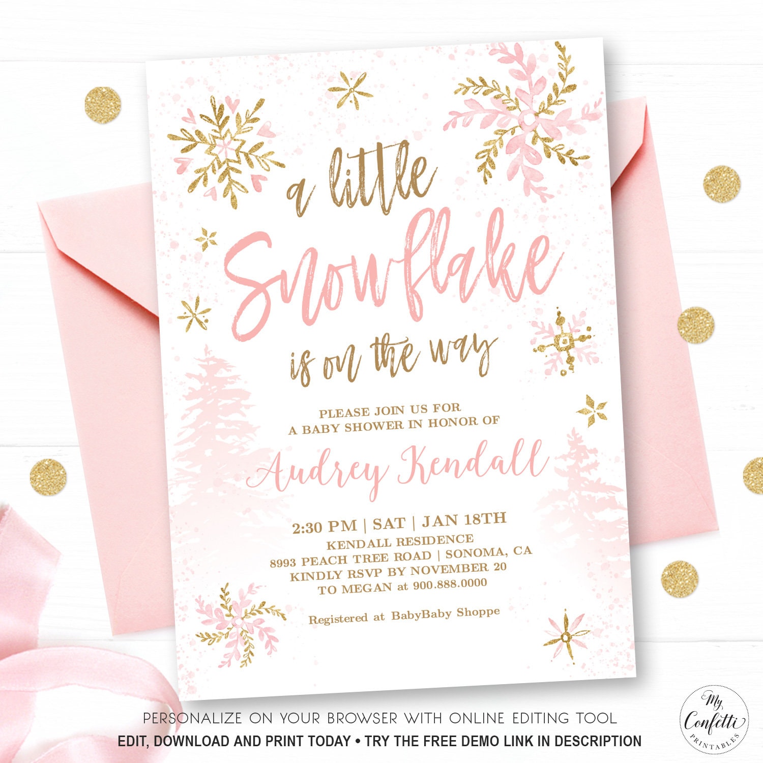Invitations instant download Snowflake Baby Shower Invitation Printable ...