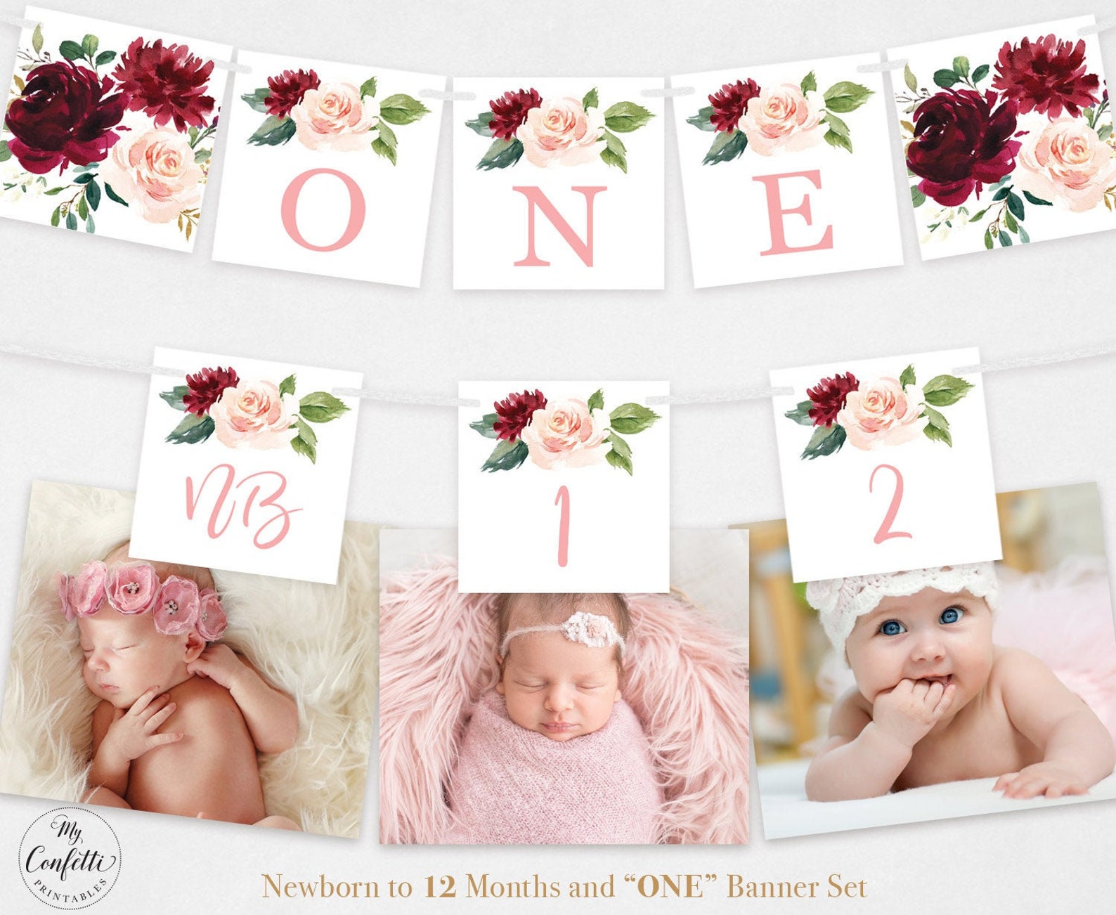 Baby Milestone Banner Set, Newborn to 12 Months Banner, "one" Banner ...