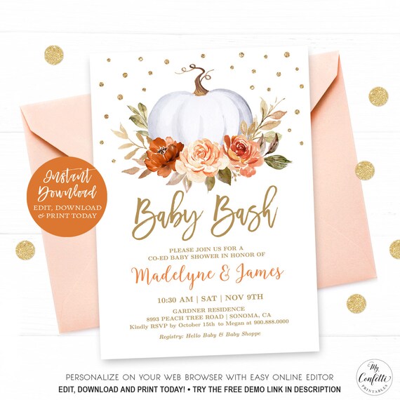 Pumpkin Baby Bash Invitation Fall Co-ed Baby Shower - Etsy