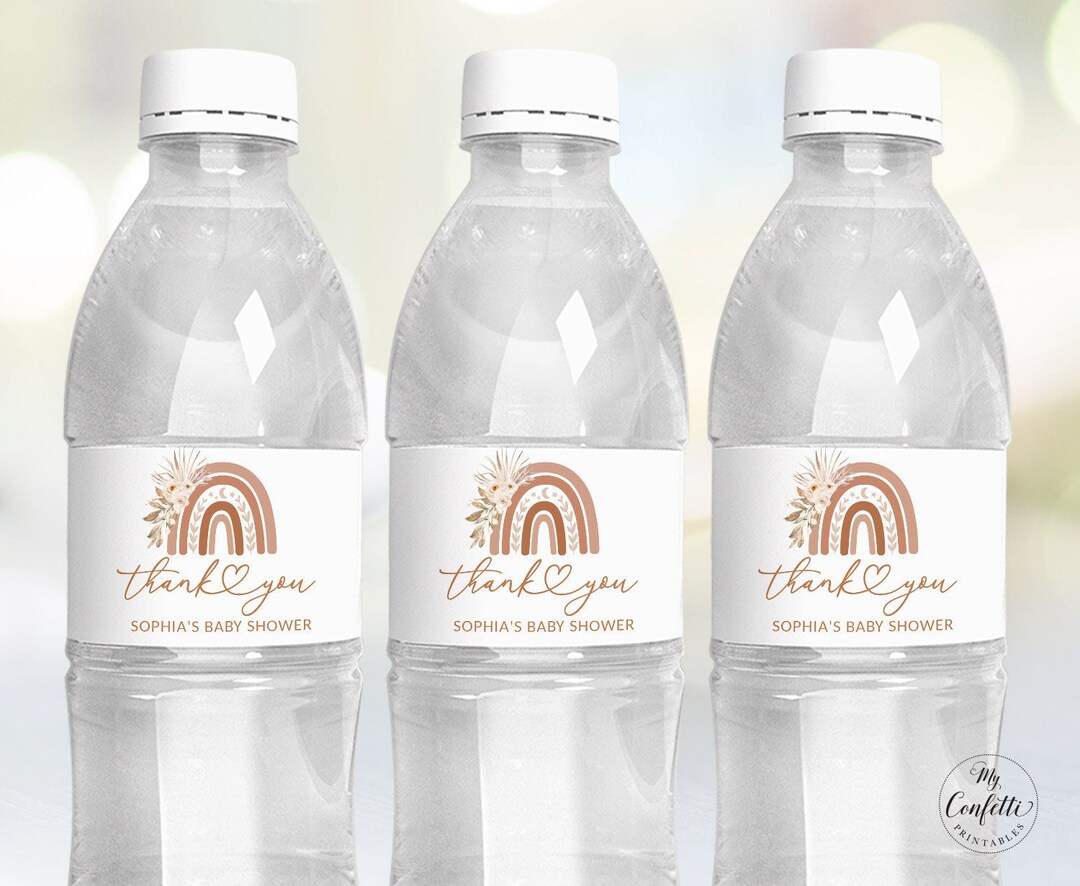 Boho Rainbow Water Bottle Labels, Printable Water Bottle Label Template ...