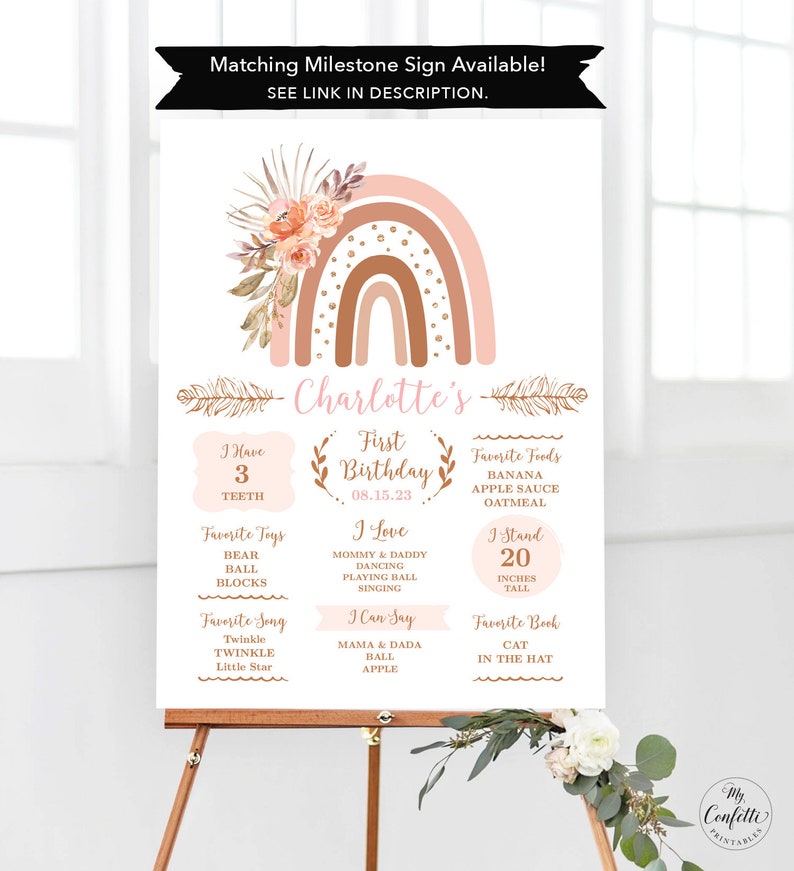 Pink Boho Rainbow Birthday Welcome Sign, Printable Welcome Sign ...
