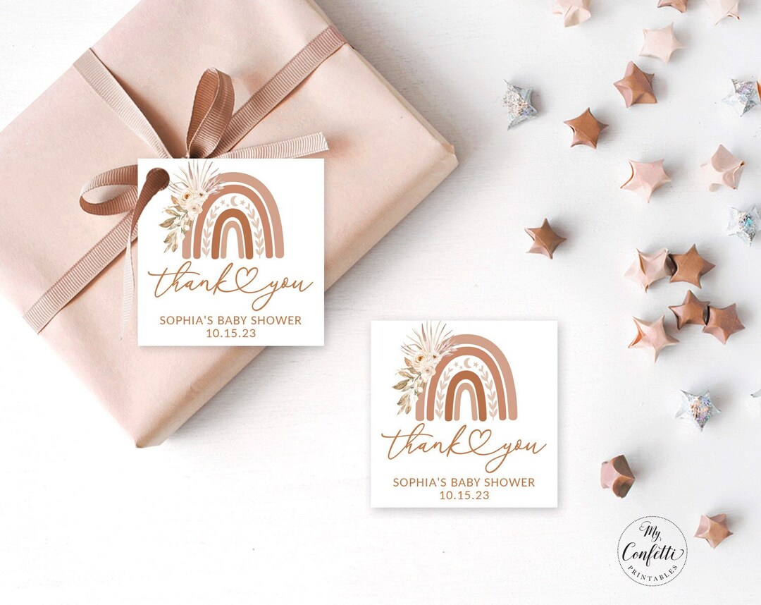 Boho Rainbow Square Thank You Favor Tags, Printable Baby Shower Favor ...