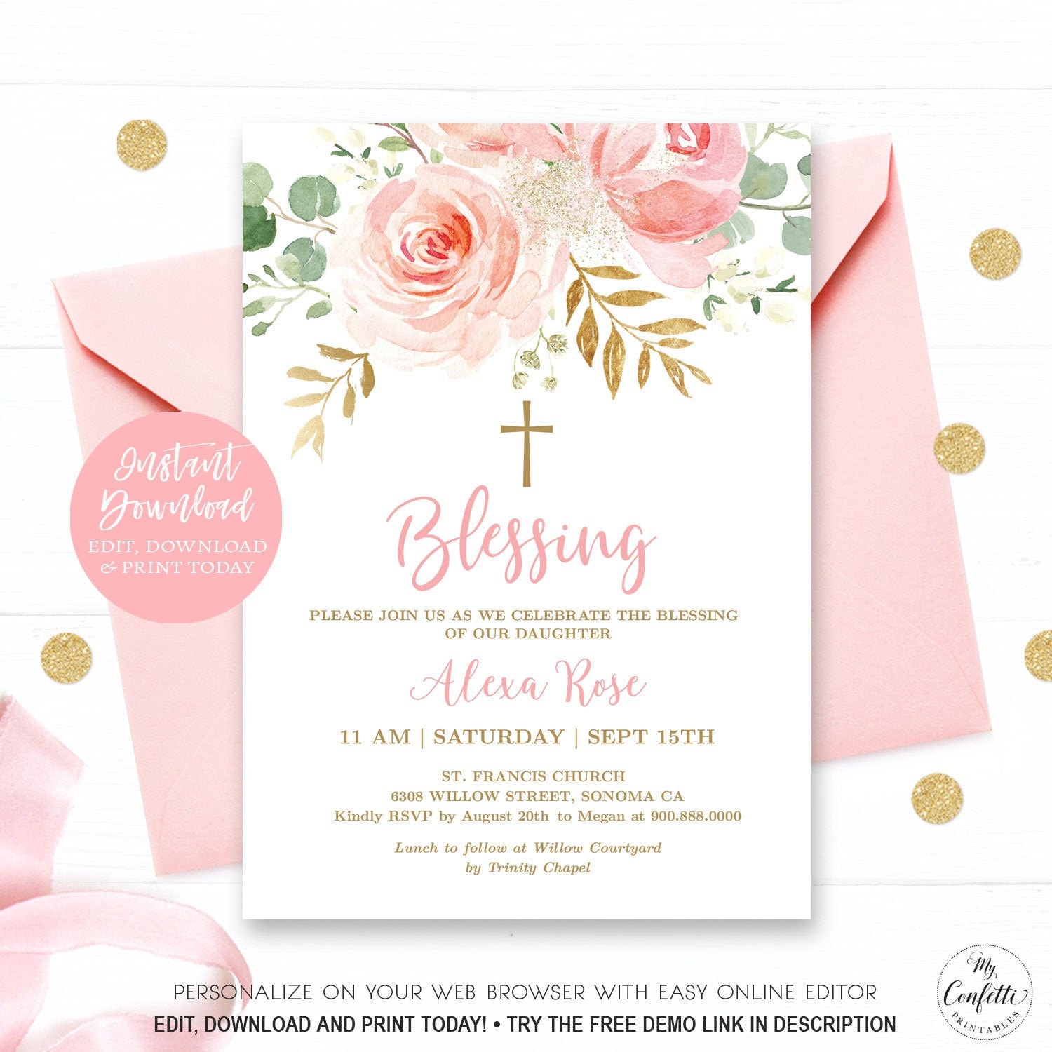 Blessing Invitation, Editable Blessing Invitation Template, Printable ...