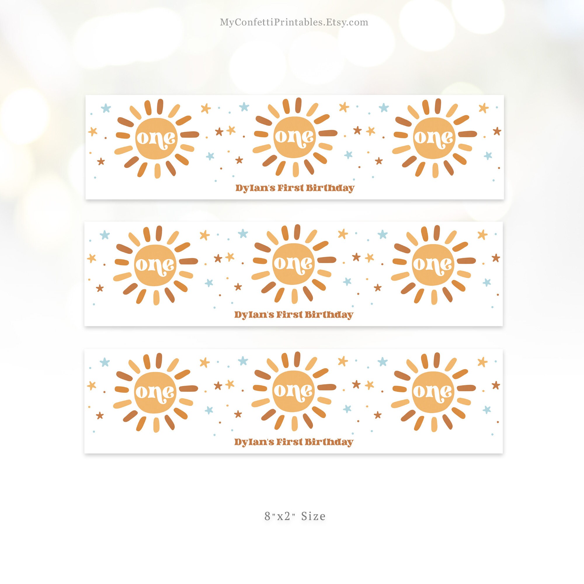 Editable Water Bottle Label Template, Birthday, Boy, Sunshine, Sun ...