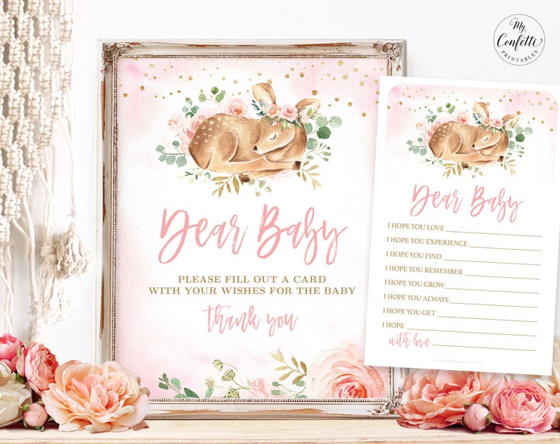 Dear Baby Sign & Cards Set Printable Wishes for Baby Sign and | Etsy
