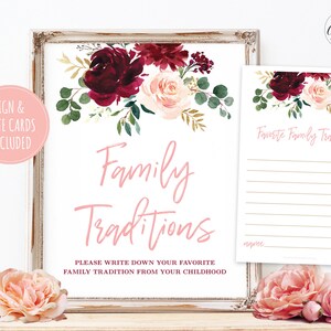 Family Traditions Sign and Note Cards, Printable Baby Shower Activity ...
