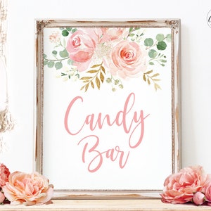 Printable Candy Bar Sign, Baby Shower Candy Bar Sign, Blush Pink Floral ...