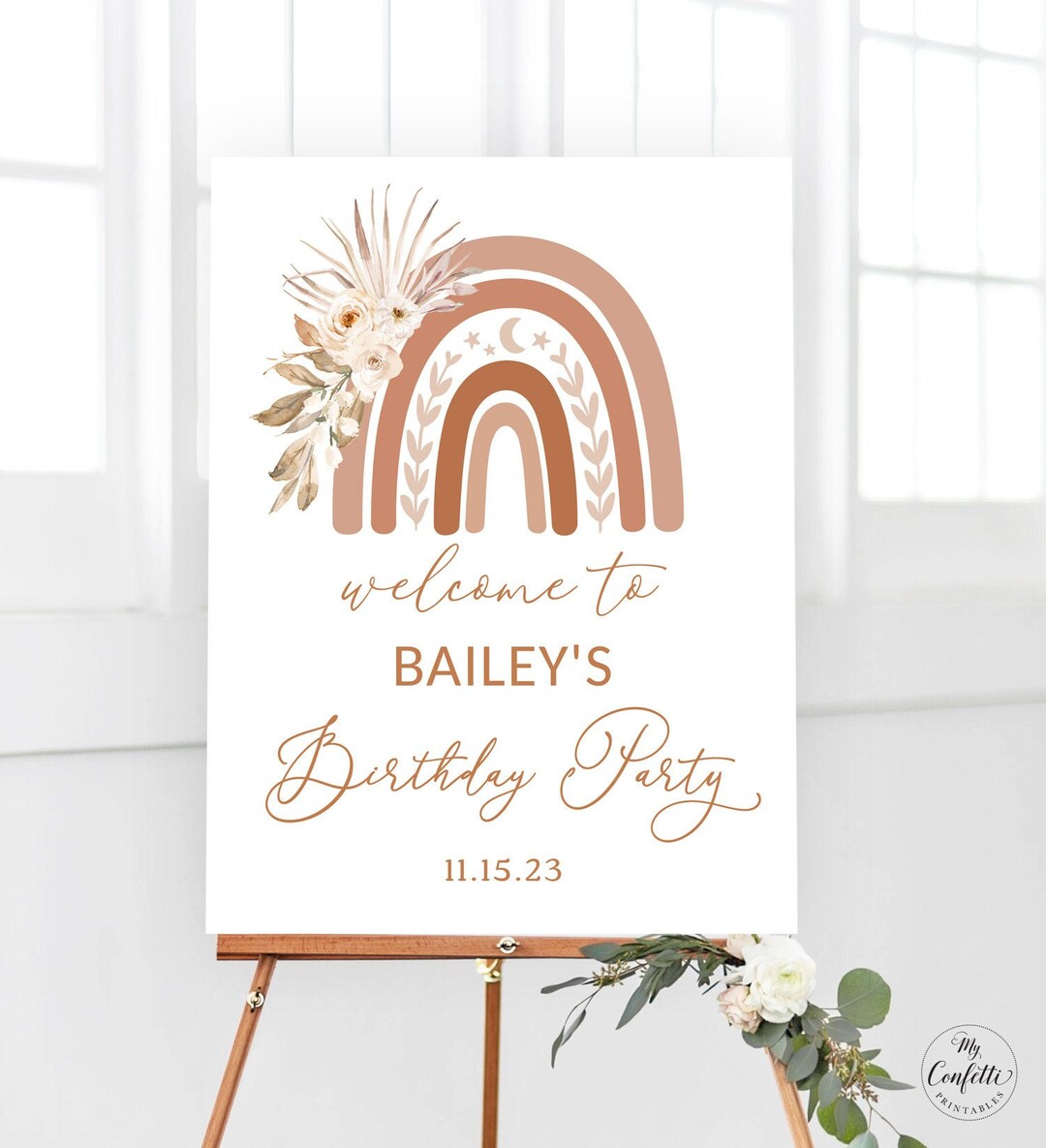 Boho Rainbow Birthday Welcome Sign, Printable Welcome Sign Template ...