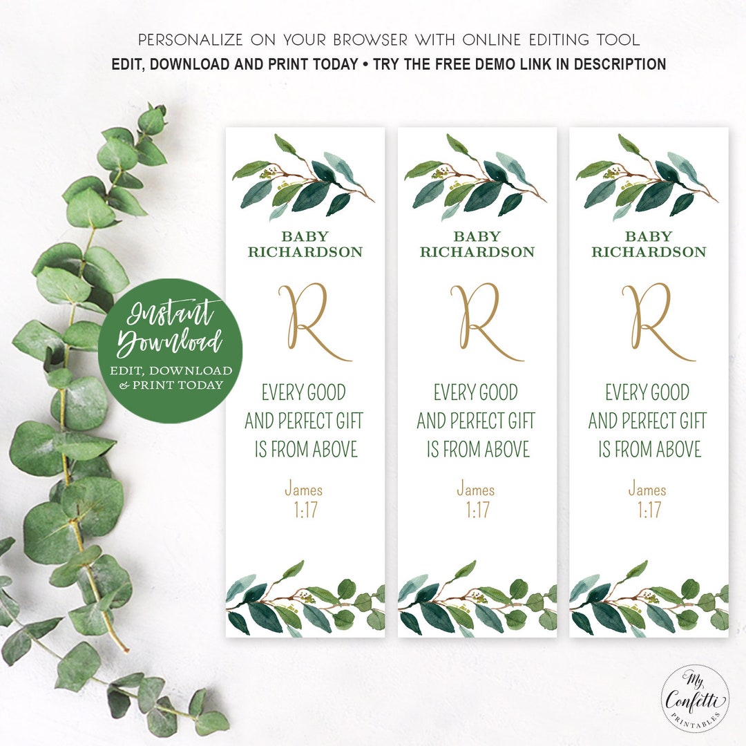 Printable Bookmark Favors, Editable Bookmark Template, Birthday, Baby ...