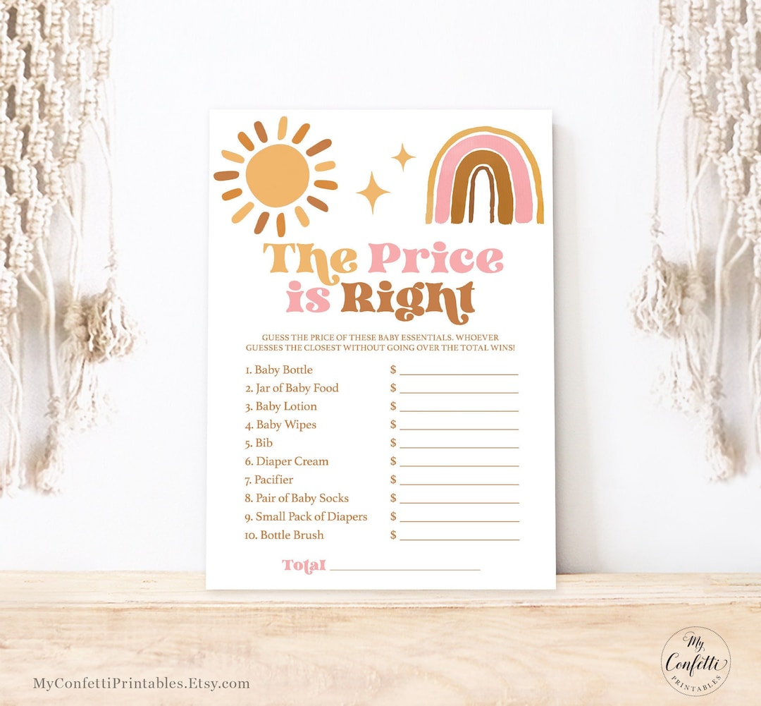 The Price is Right Game, Printable Baby Shower Game Cards, Sunshine ...