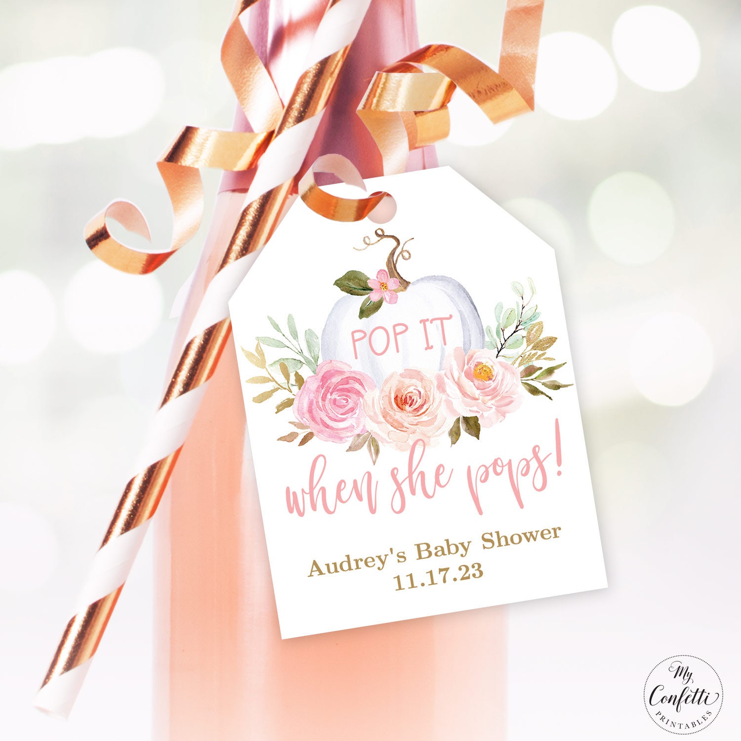 Pop It When She Pops Tag, Baby Shower Champagne Tags, Printable Bottle ...