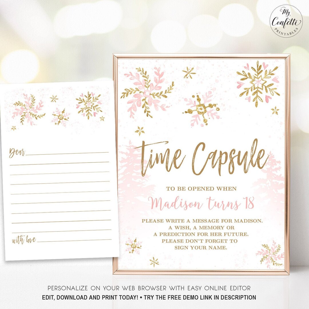 Time Capsule Sign and With Matching Printable Message Cards, Editable ...